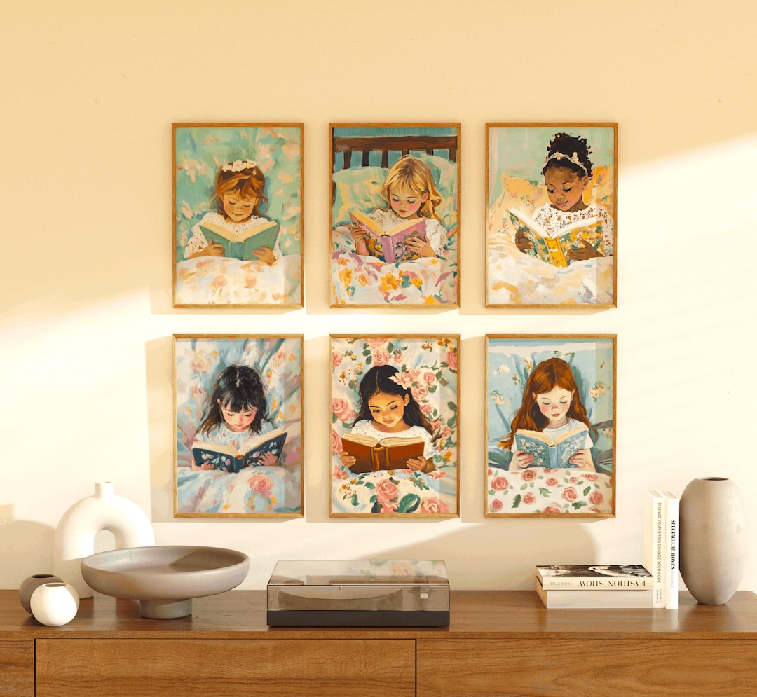 Set of 6: Girls Reading Room, Book Lover Art Set, Girls Classroom ...