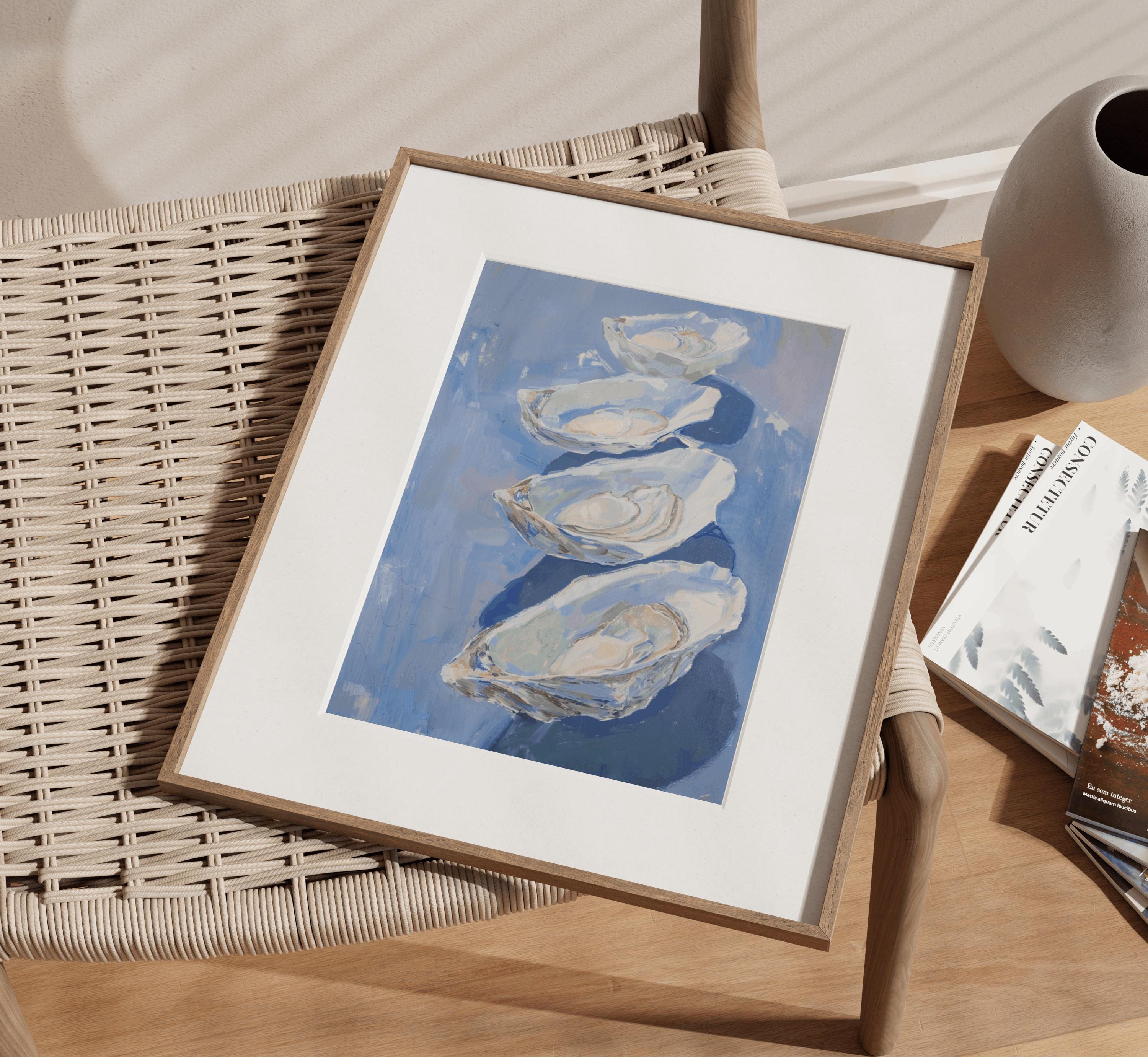 Blue Oyster Shell Painting, Abstract Coastal Beach House Wall Art ...
