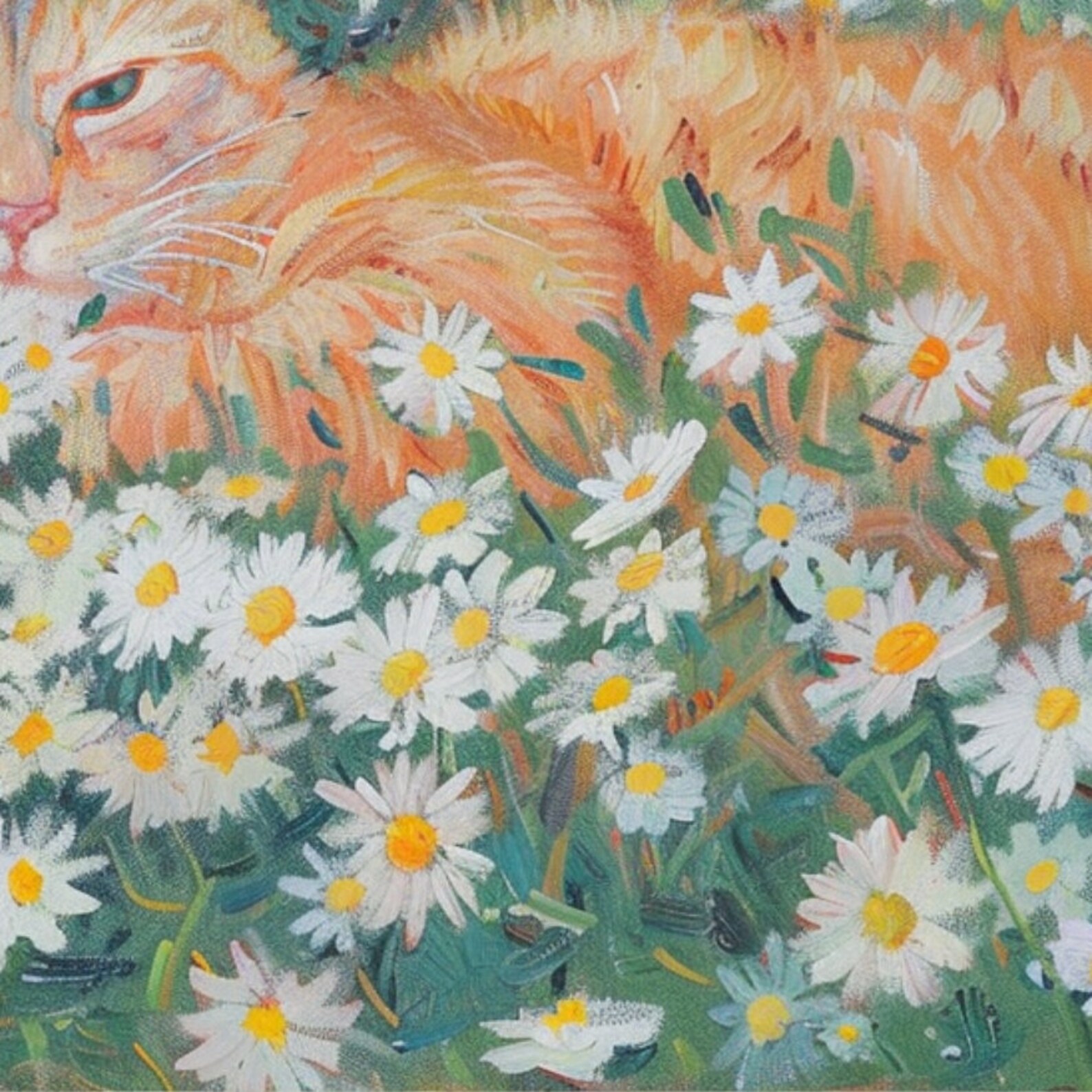 Ginger Cat Daisy Flowers, Orange Cat Print, Ginger Cat Print, Ginger ...