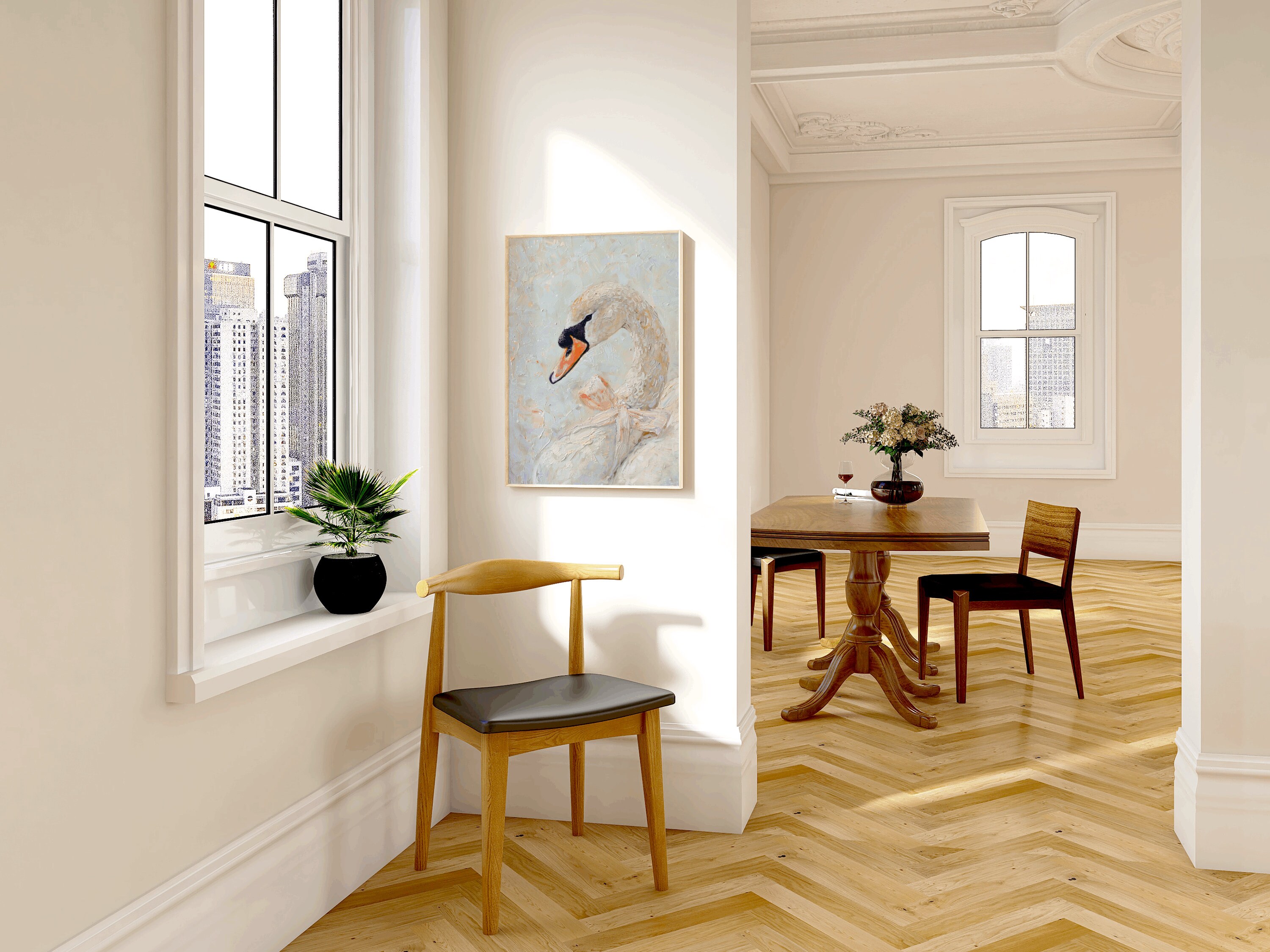 White Swan Pink Ribbon Art, Swan Pink Bow Print, Soft Pink Girly ...