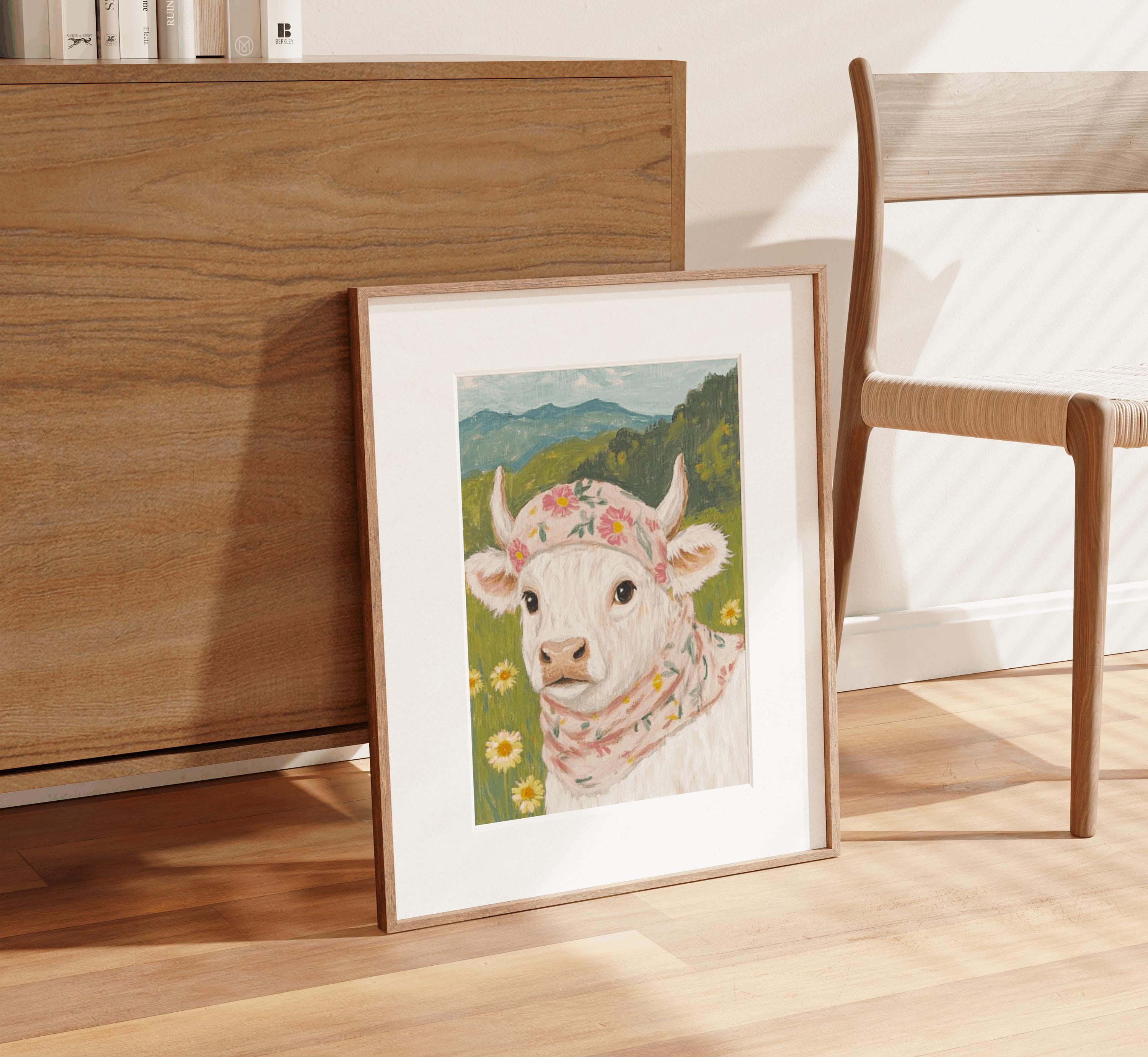 Babushka Highland Cow Art, Cottagecore Vintage Printable Art Elegant ...