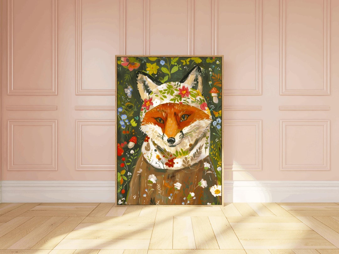Babushka Fox Print, Fox Cottagecore, Woodland Fox Wall Art, Woodland ...