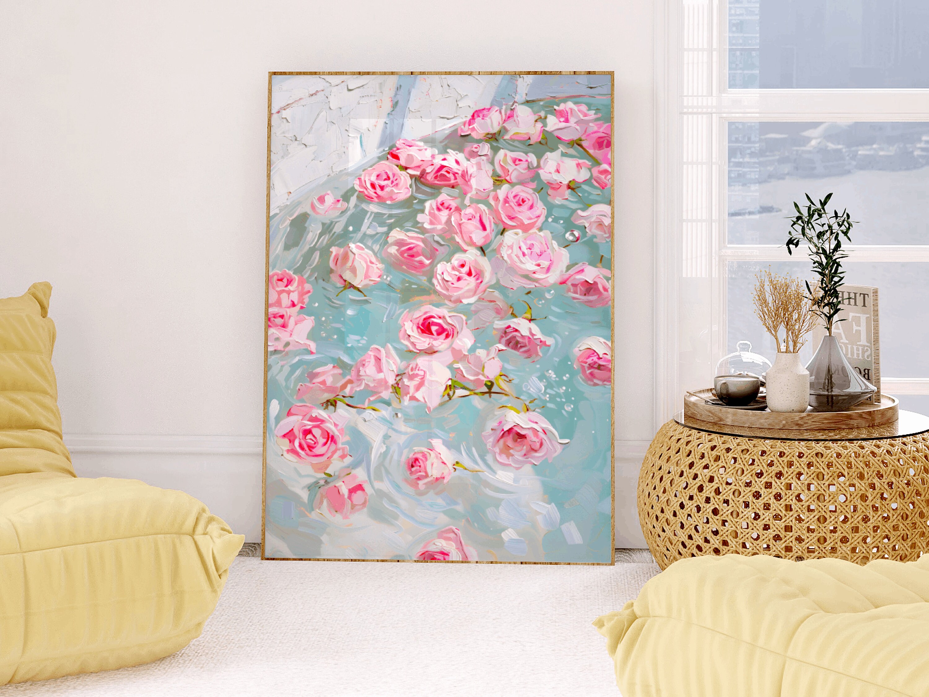 Rose Petal Bathtub, Girls Bathroom Art Decoration Roses Botanical Roses ...