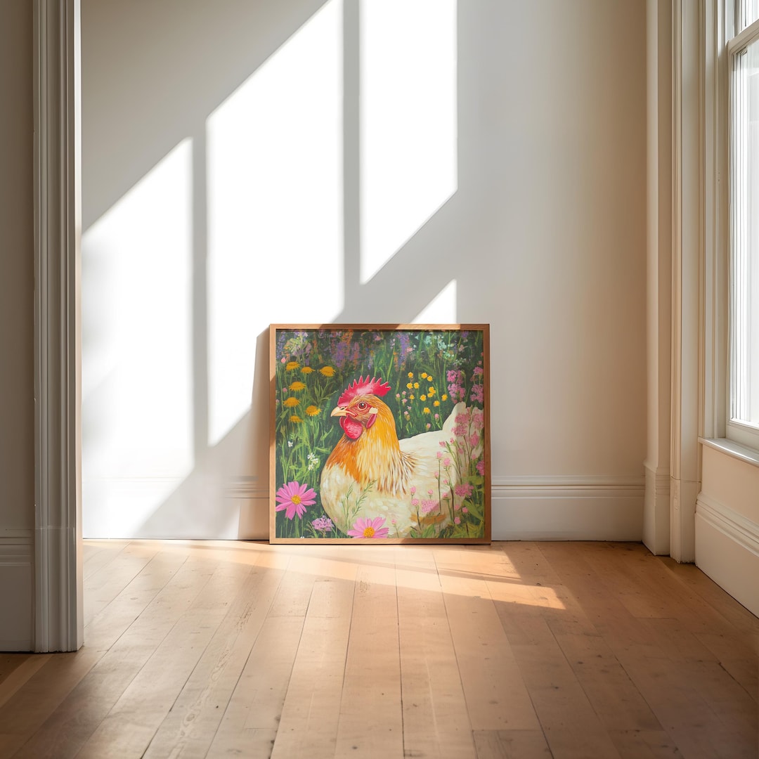 Floral Chicken Art, Chickens Wall Art, Cottage-core Decor, Cottage Core ...