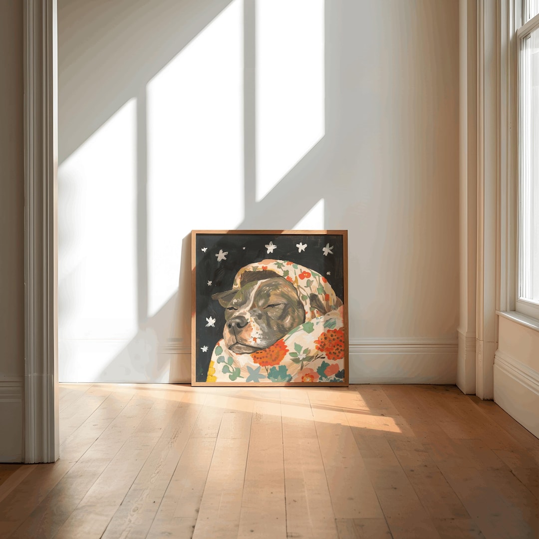 Babushka Staffordshire Bull Terrier Painting, Nursery Dog Wall Art ...