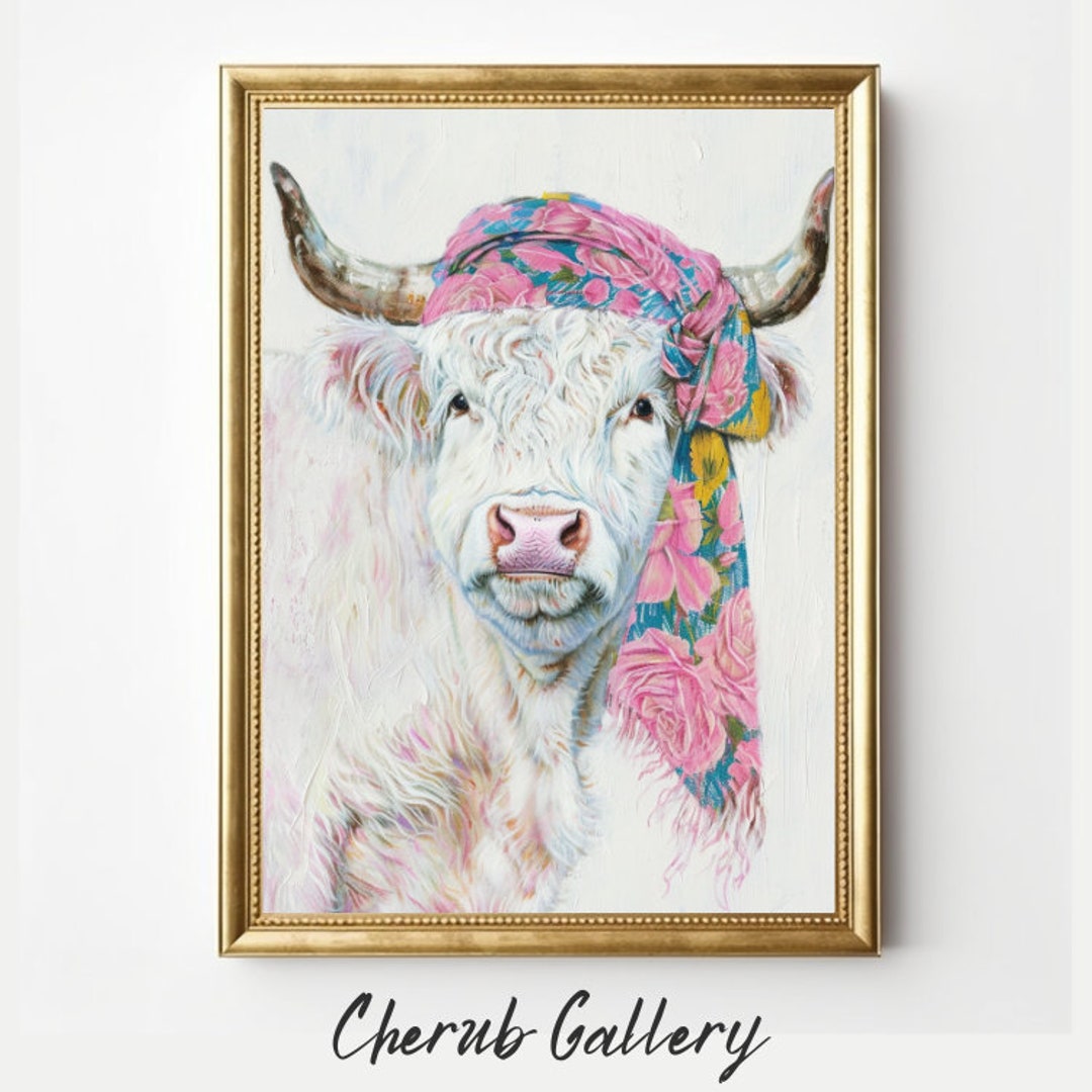 Babushka Highland Cow Art, Cottagecore Vintage Printable Art Elegant ...