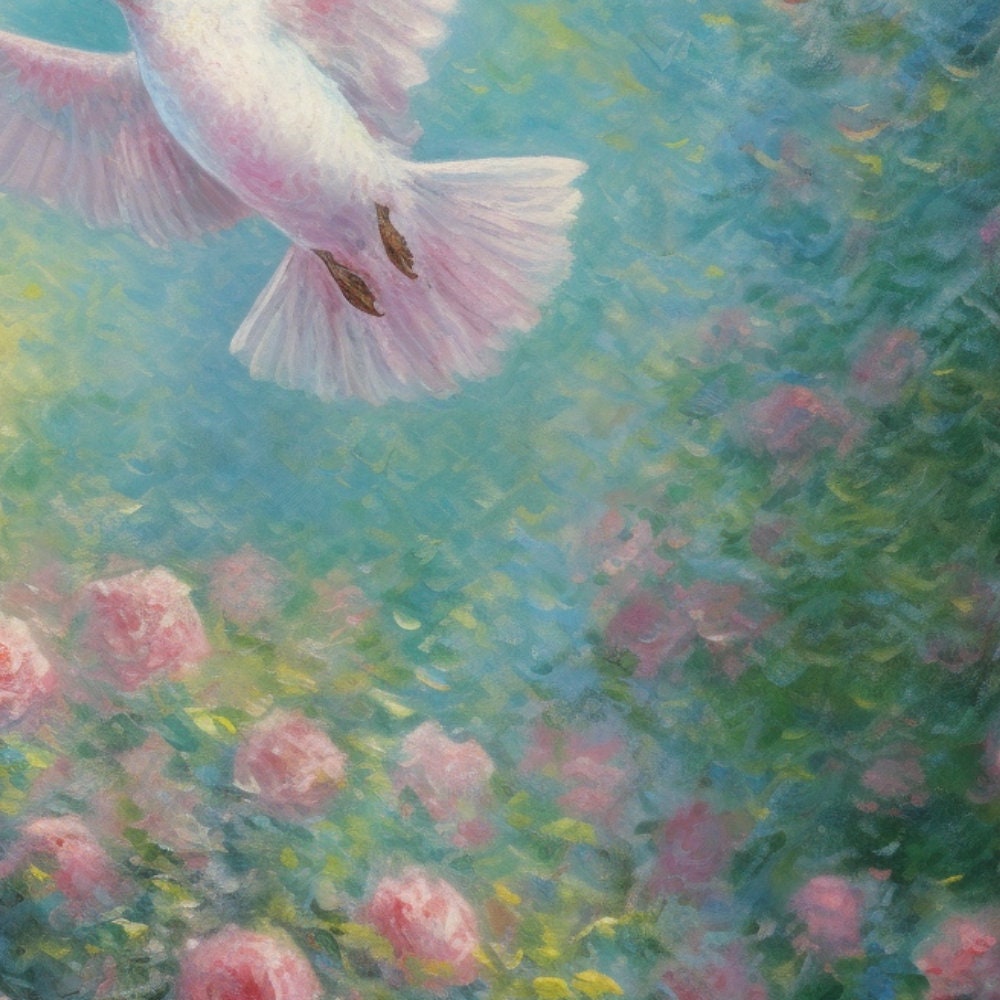 Dove Above Roses Painting, Holy Spirit Dove Wall, Vintage Dove Drawing ...