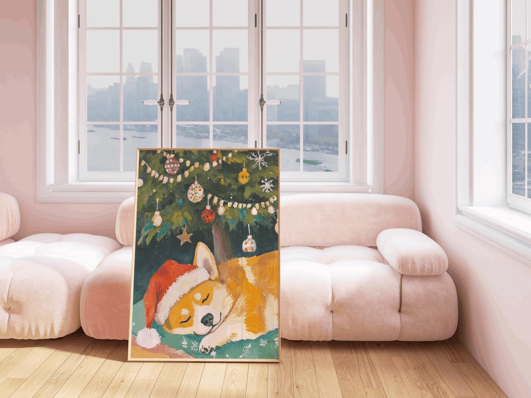 Christmas Corgi Painting, Cute Corgi, Winter Corgi Wall Art, Custom ...
