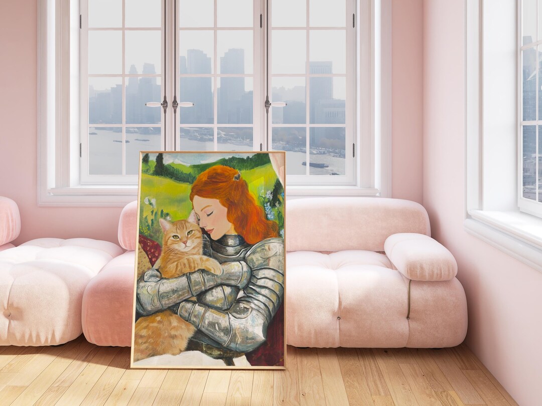 Medieval Knight and Cat, Medieval Cat Painting, Vintage Cat Painting ...