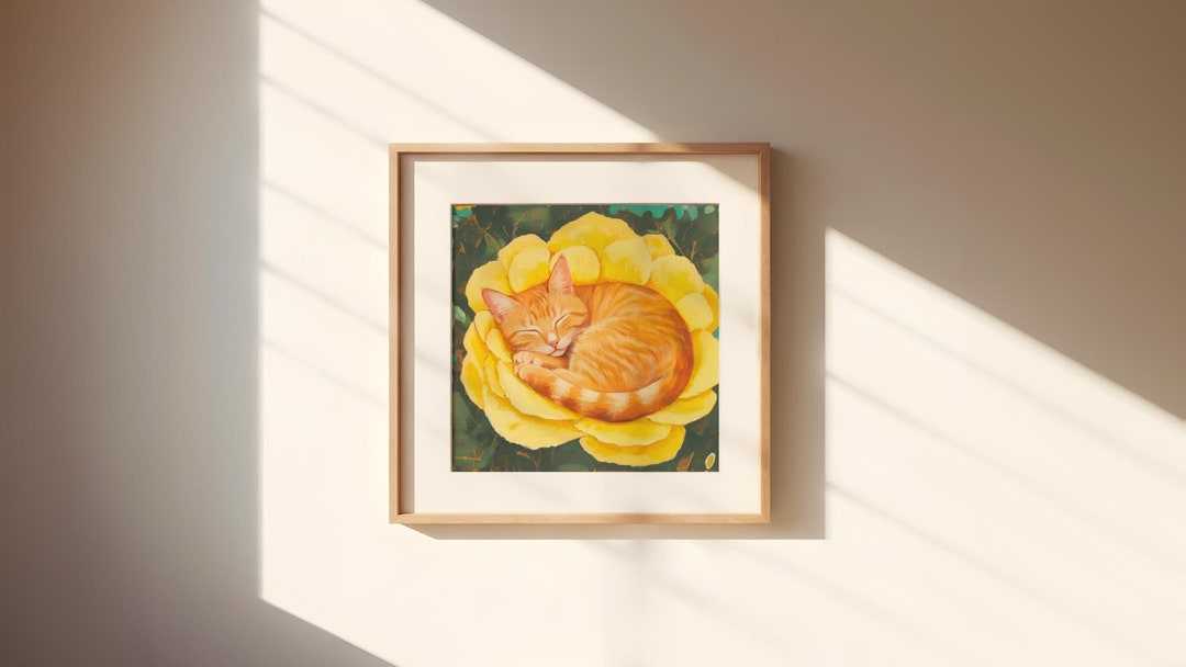 Ginger Orange Tabby Cat Flowers, Ginger Cat Print, Ginger Cat Painting ...