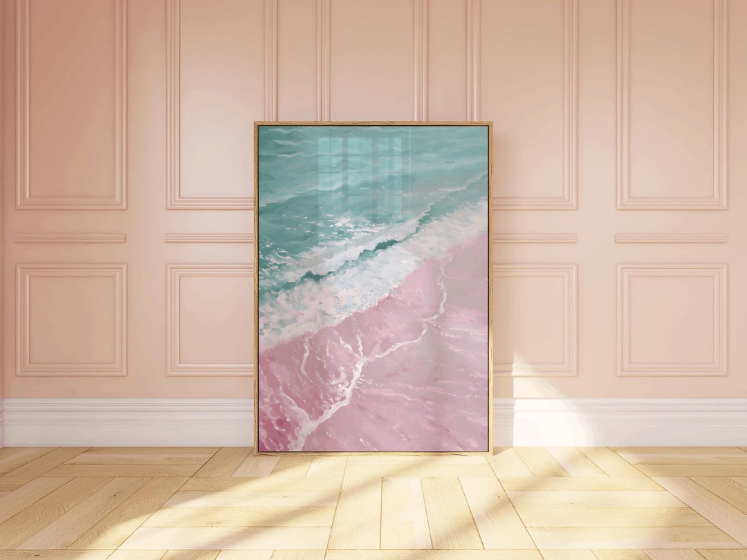Pink Beach Wall Art, Pink Ocean Print, Blush Pink Decor, Pink Bedroom ...