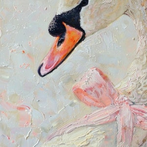 White Swan Pink Ribbon Art, Swan Pink Bow Print, Soft Pink Girly ...