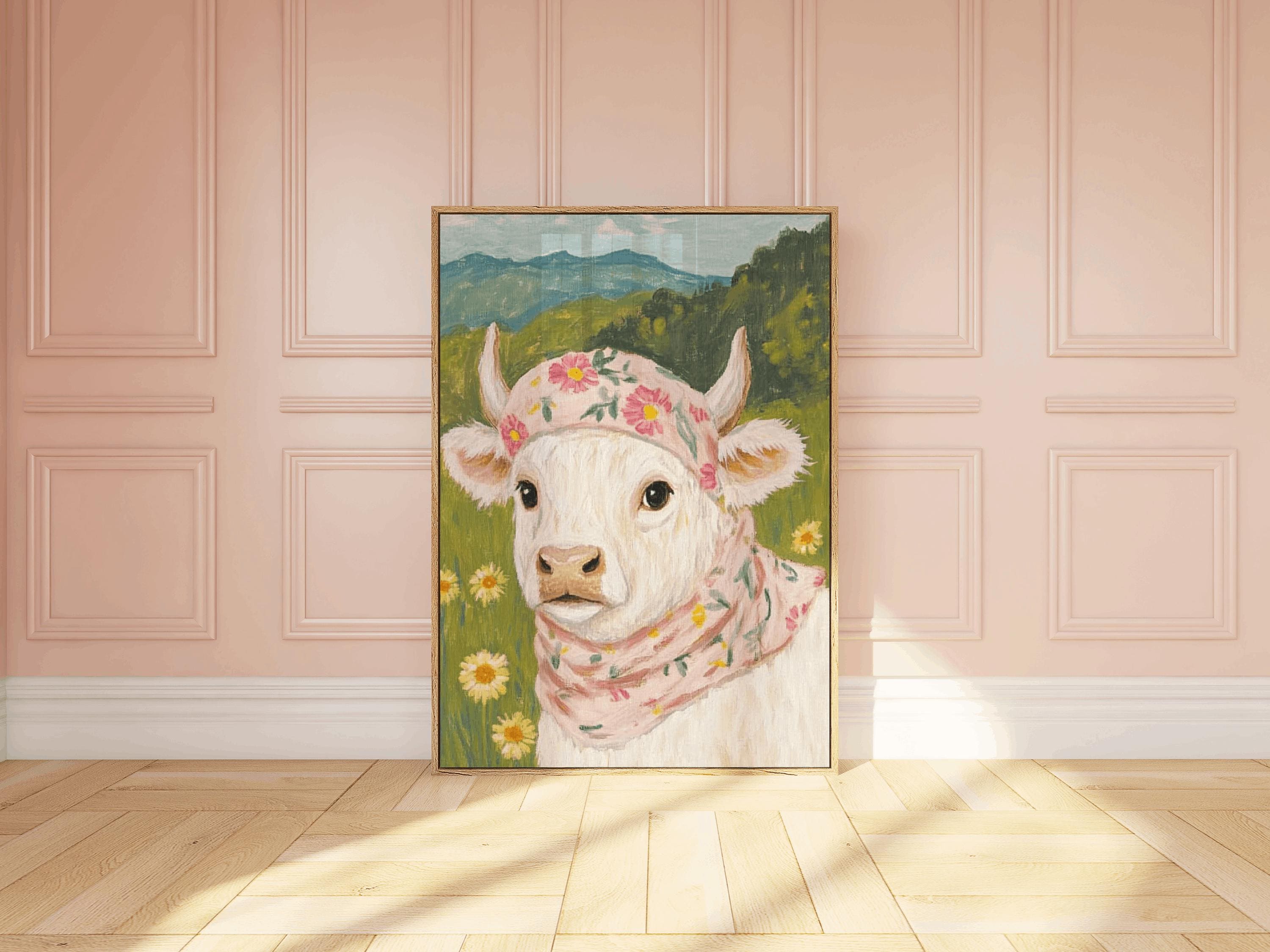 Babushka Highland Cow Art, Cottagecore Vintage Printable Art Elegant ...