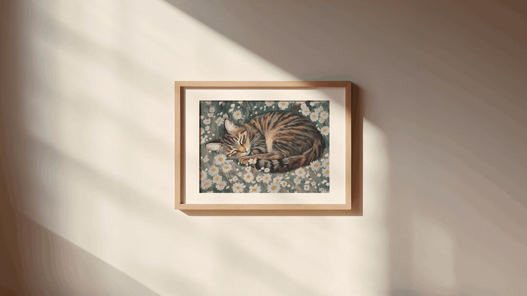 Brown Tabby Cat Daisy Flowers, Brown Tabby Cat Print, Brown Cat Print ...