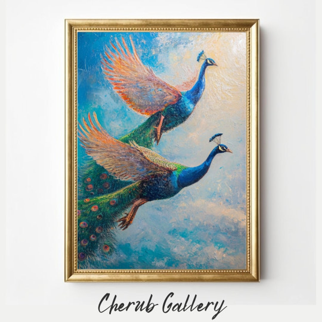Two Peacocks Flying, Peacock Painting, Newly Wed Art, New Home ...