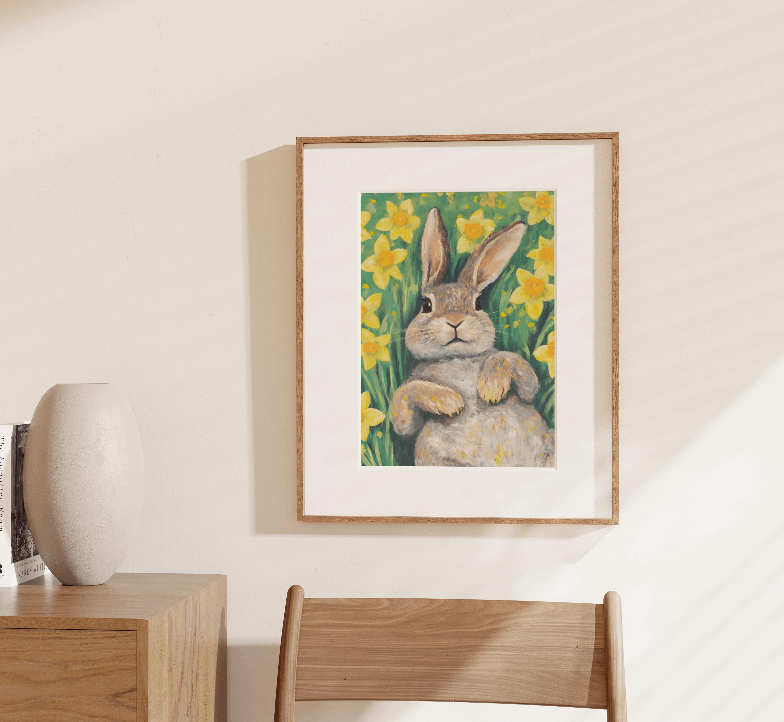 Easter Bunny Art Print, Spring Rabbit Family Painting, Whimsical Bunny ...