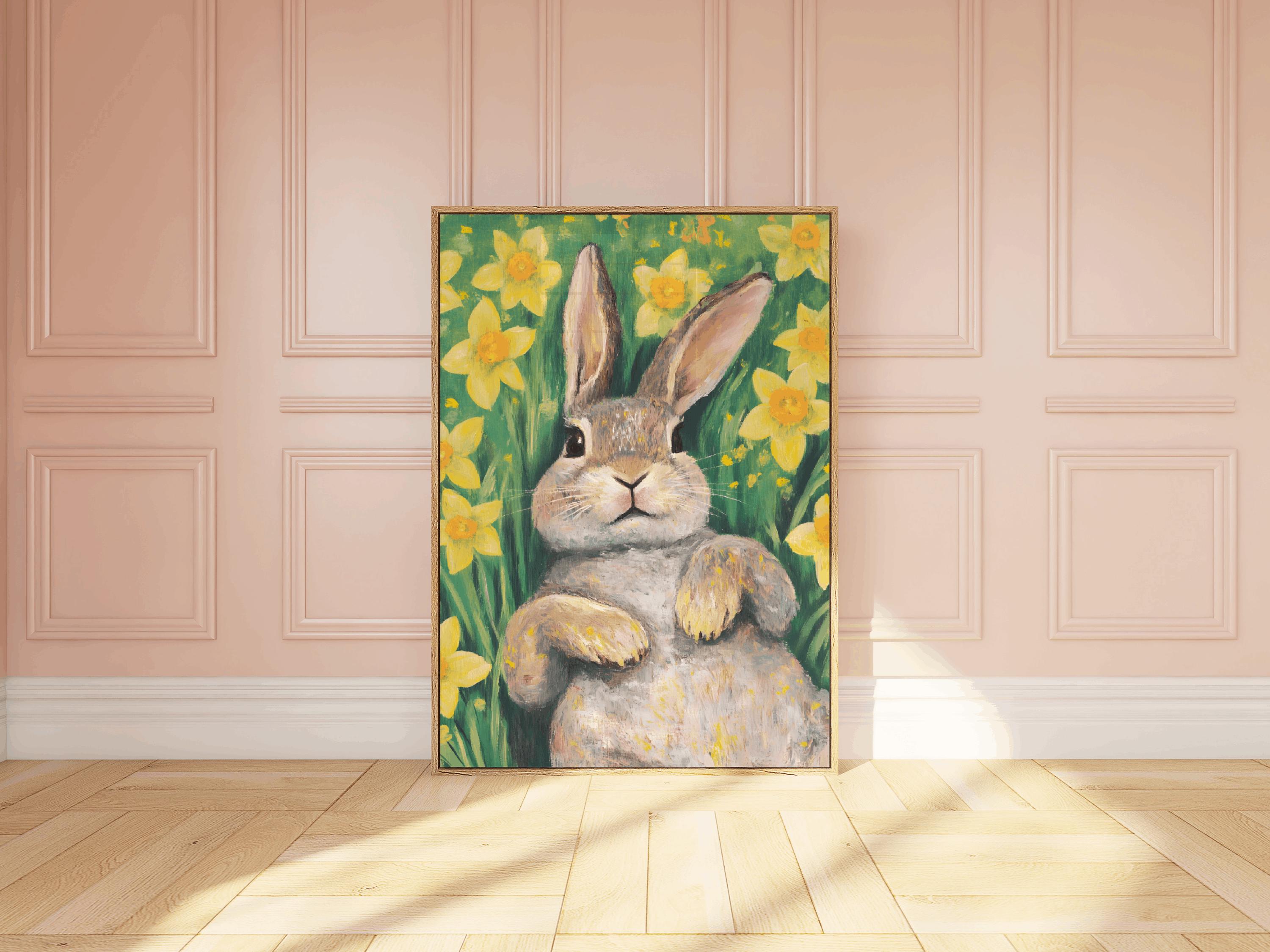 Easter Bunny Art Print, Spring Rabbit Family Painting, Whimsical Bunny ...