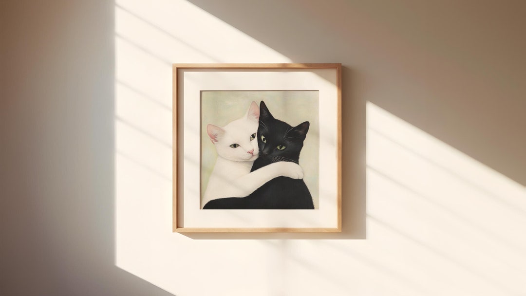 Black Cat and White Cat, Introvert and Extrovert, Whimsical Cat ...
