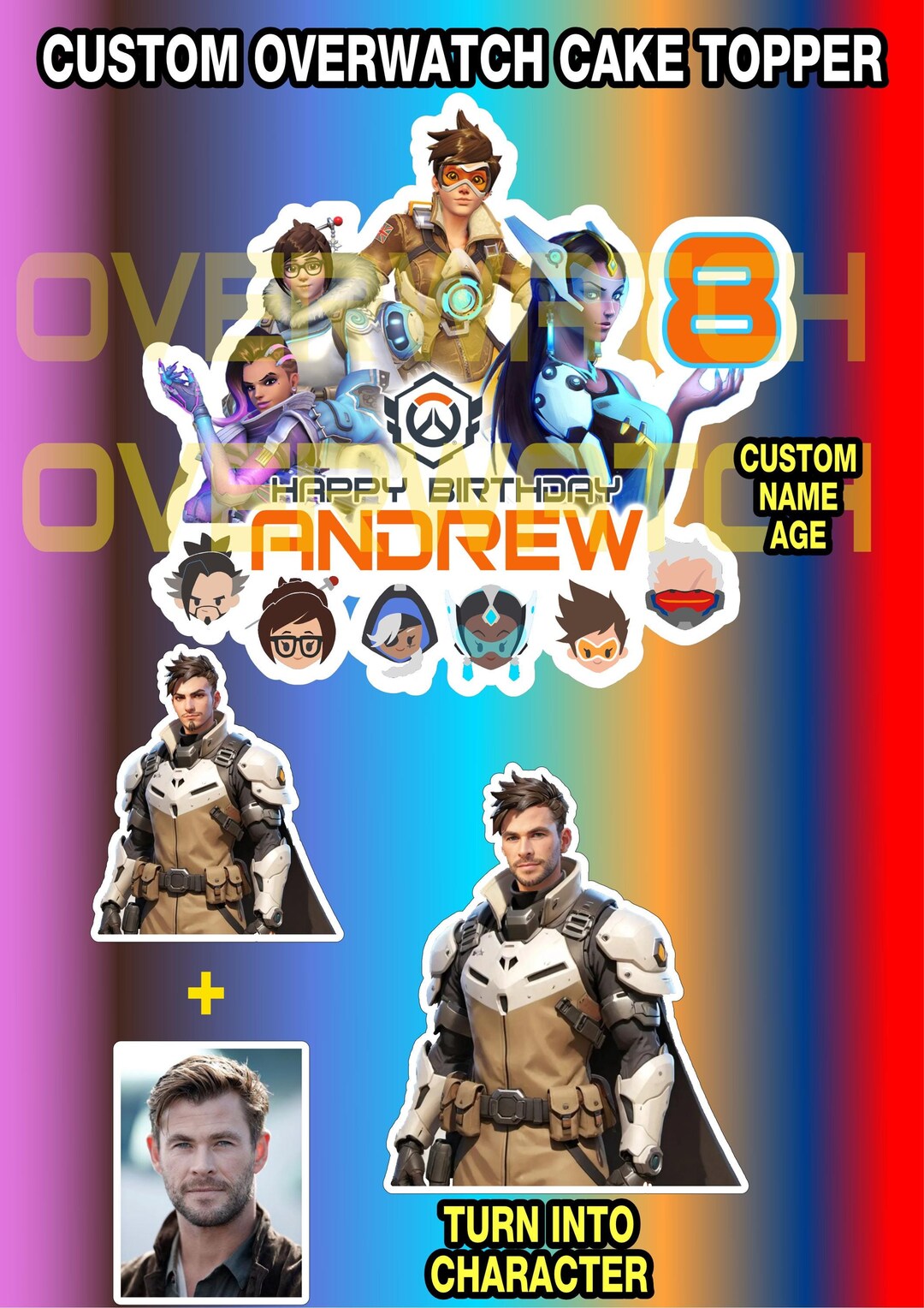 Custom Overwatch-inspired Cake Topper | Personalized Name & Age ...