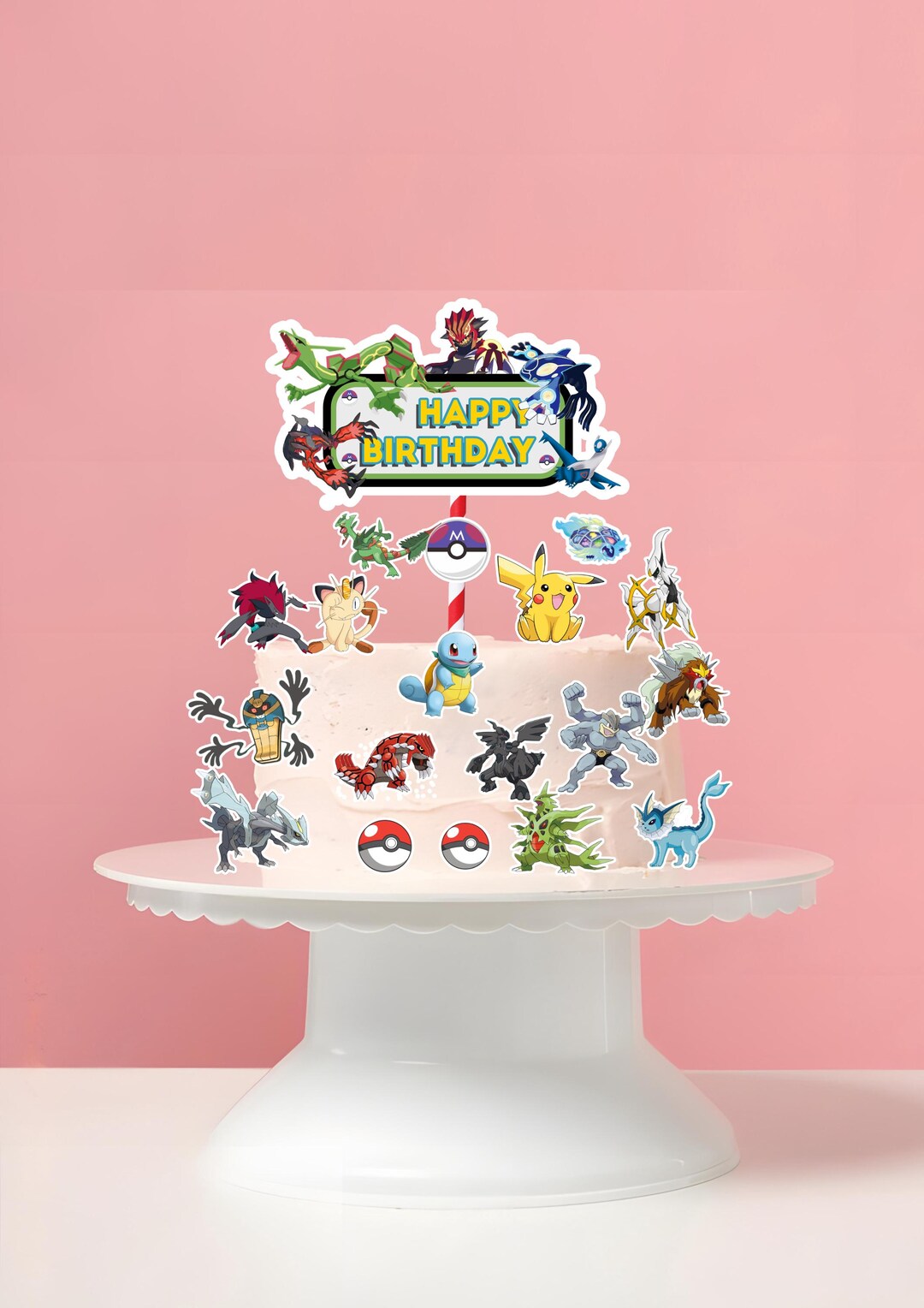 Pokémon Happy Birthday Cake Topper DIY Printable & Cut at Home - Etsy