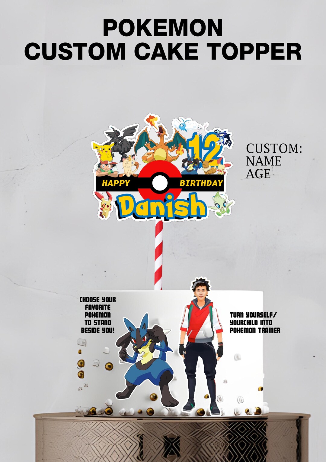 Custom Pokémon Birthday Cake Topper - Personalized Trainer & Favorite ...