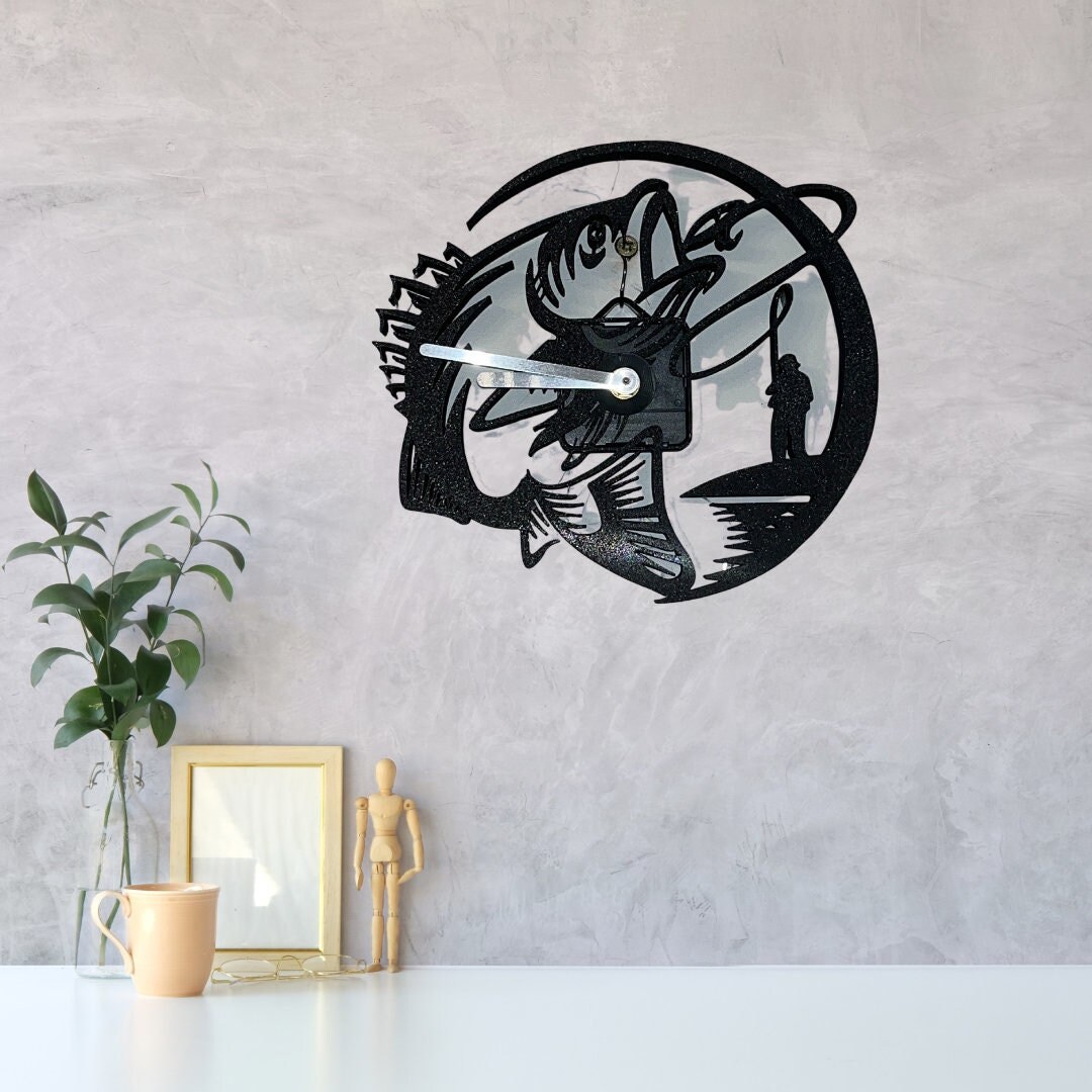 Wall Clock, Carp Clock, Carp Fisher, Fish, Black Clock, Decorative ...
