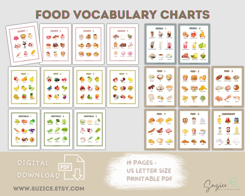 Food Vocabulary English Printable Preschool Educational Montessori ...