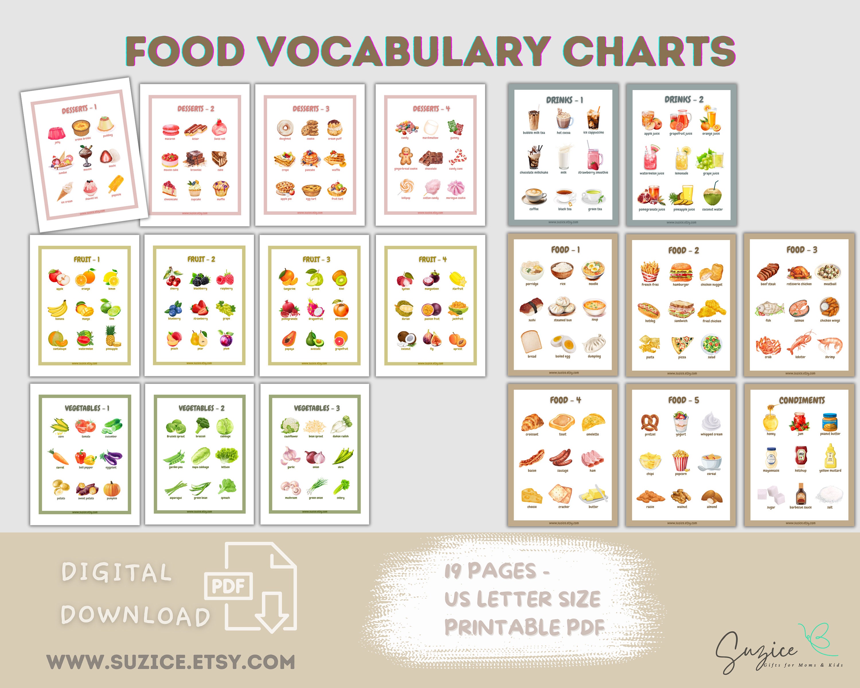Food Vocabulary English Printable Preschool Educational Montessori ...