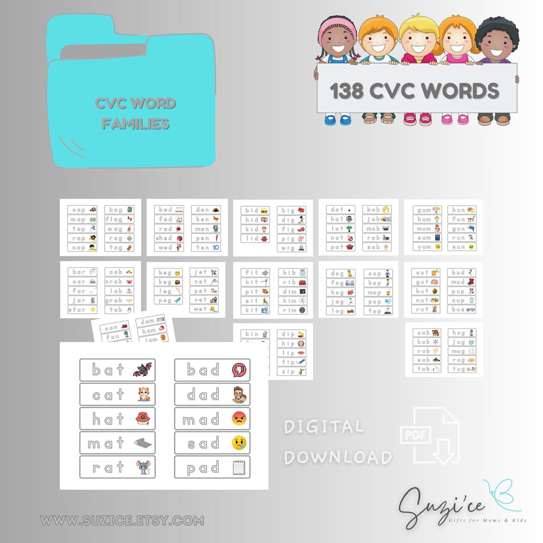 Printable CVC consonant Vowel Consonant Word Families - Etsy