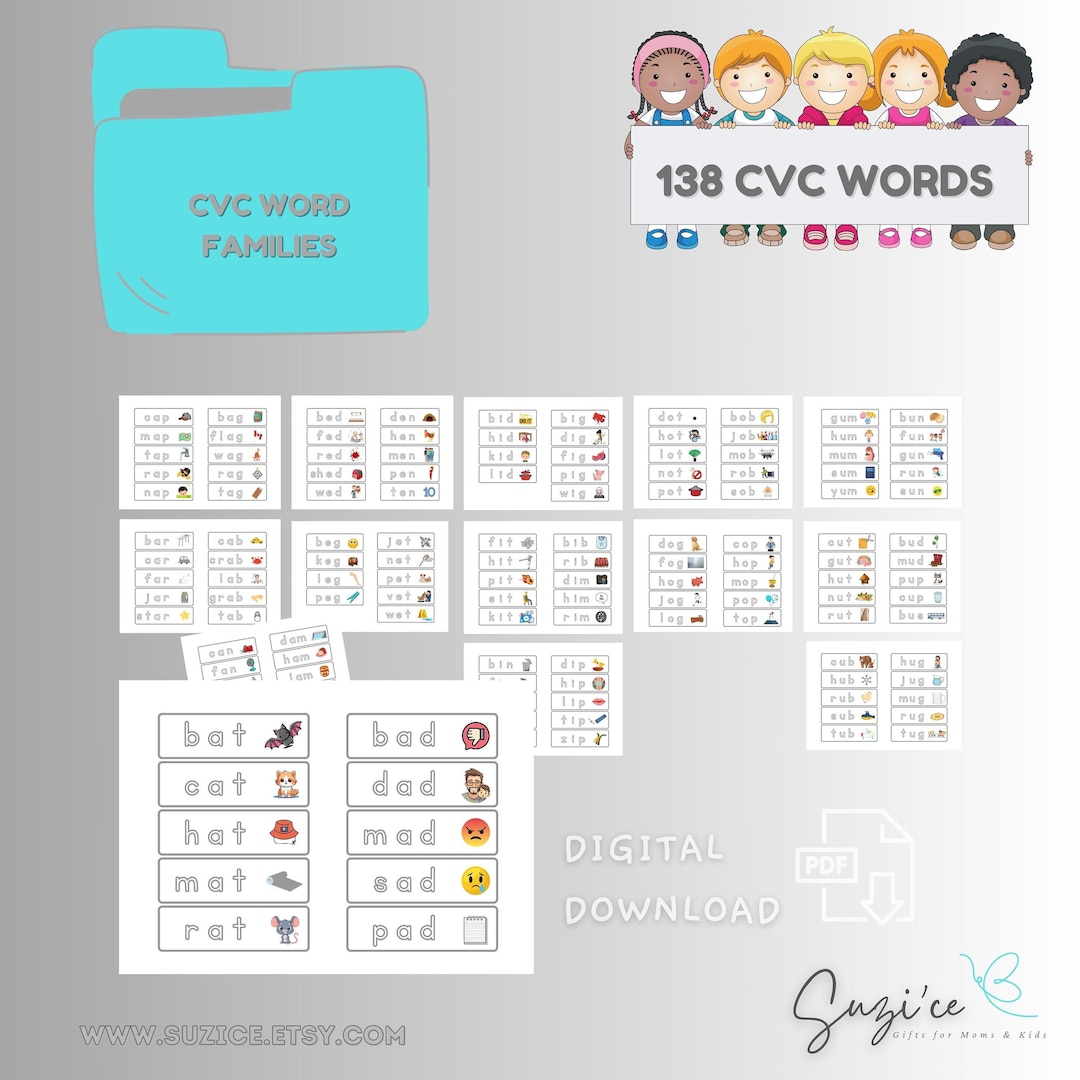 Printable CVC (consonant Vowel Consonant) Word Families Phonics Picture ...