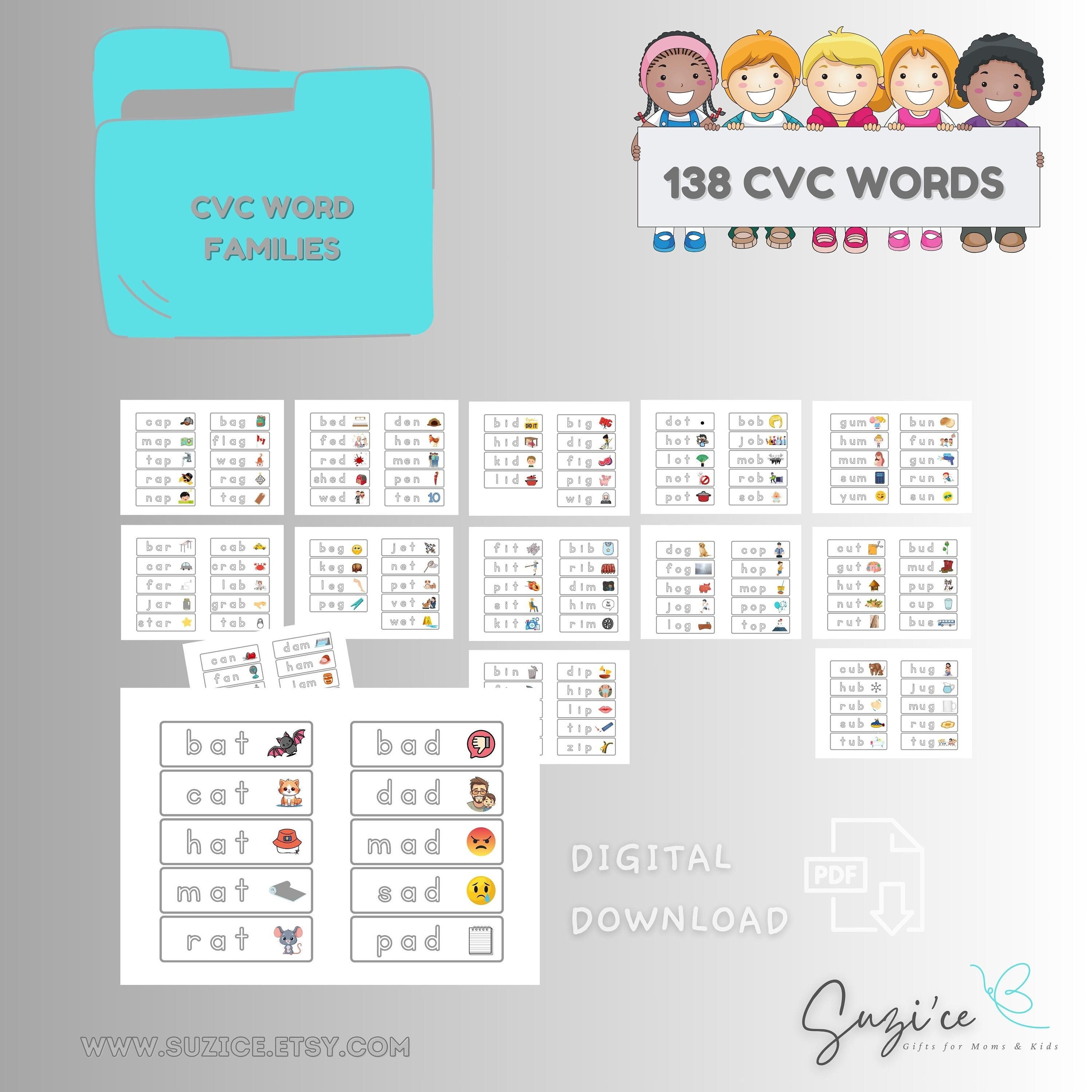 Printable CVC (consonant Vowel Consonant) Word Families Phonics Picture ...