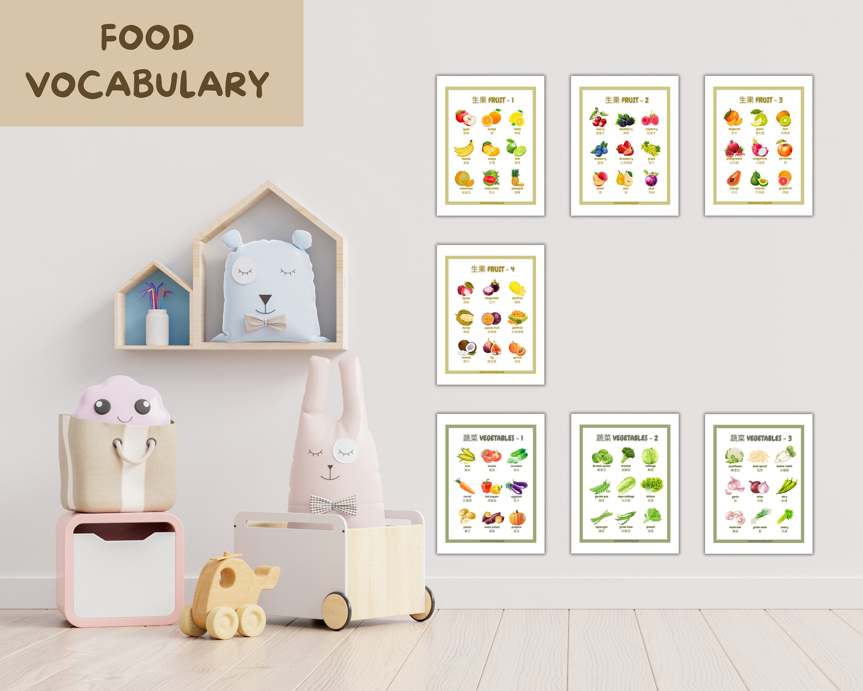 Food Vocabulary English & Traditional Chinese Printable: Montessori ...