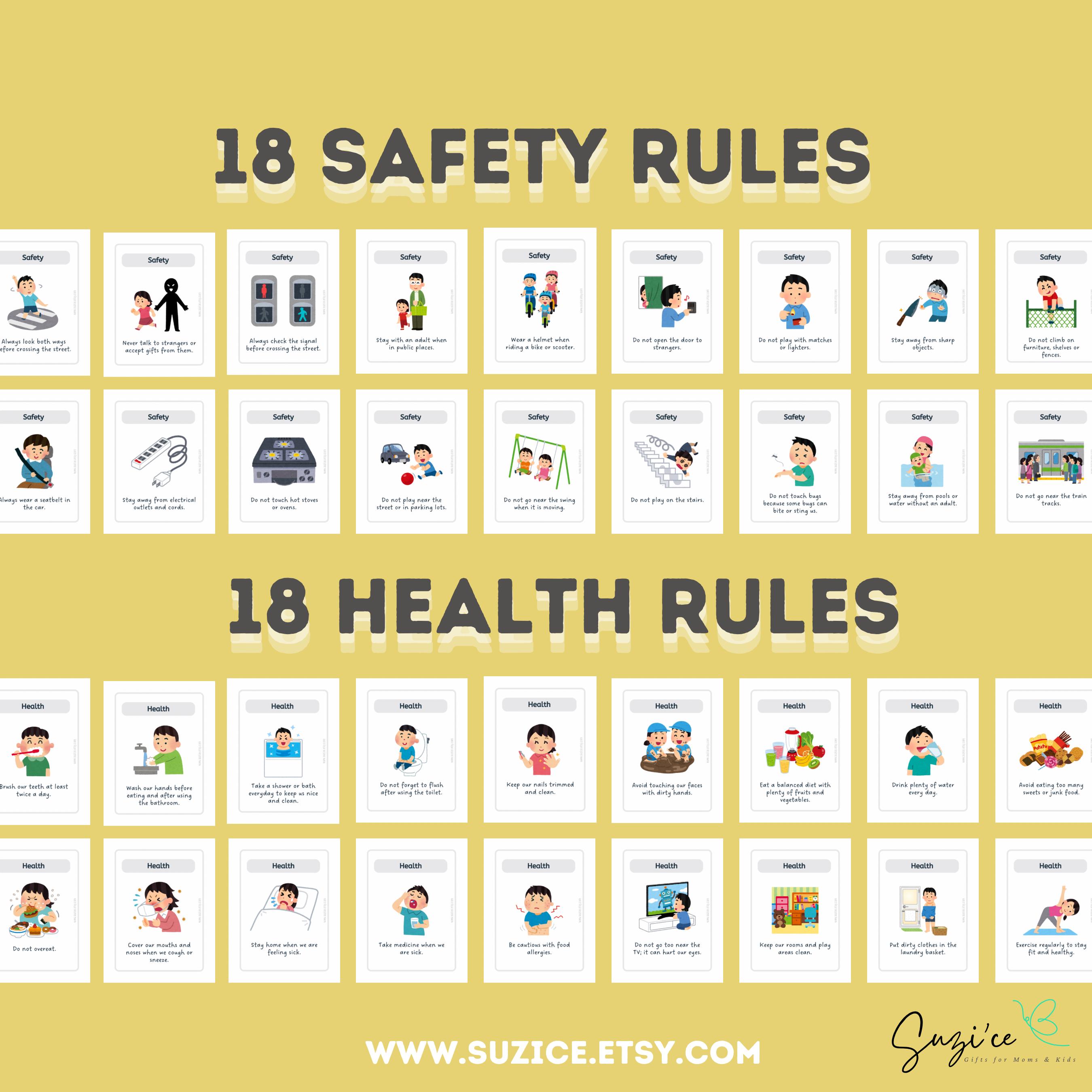 Safety and Health Best Practices Flashcards to Educate Kids Toddlers ...