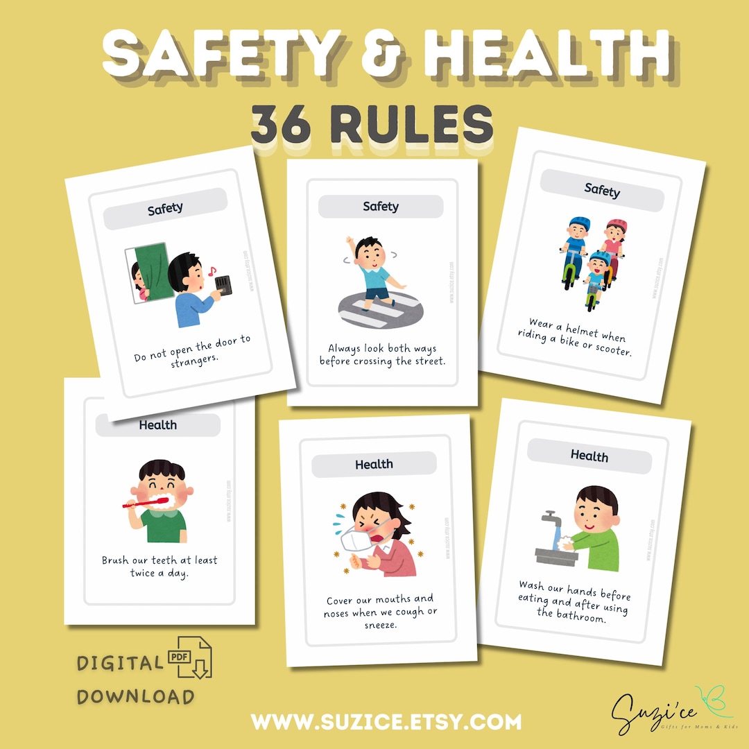 Safety and Health Best Practices Flashcards to Educate Kids Toddlers ...