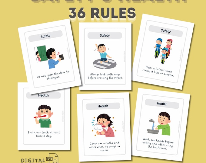 Safety and Health Best Practices Flashcards to Educate Kids Toddlers ...