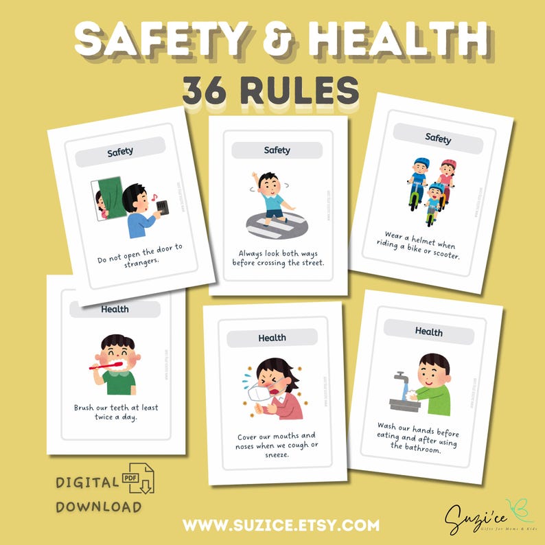 Safety and Health Best Practices Flashcards to Educate Kids Toddlers ...