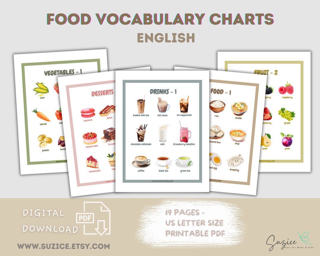 Food Vocabulary English Printable Preschool Educational Montessori ...