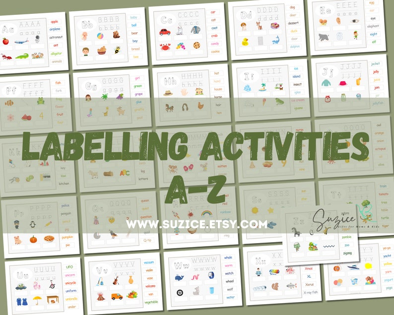 Match Word to Picture A-Z Vocabulary Label Exercise Teacher Montessori ...