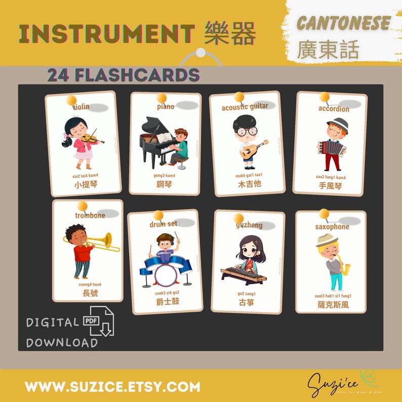Cantonese Chinese Flashcards Charade Game to Teach Kids Both the ...