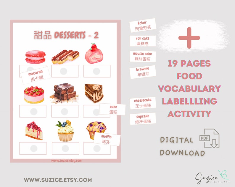 Food Vocabulary English & Traditional Chinese Printable: Montessori ...