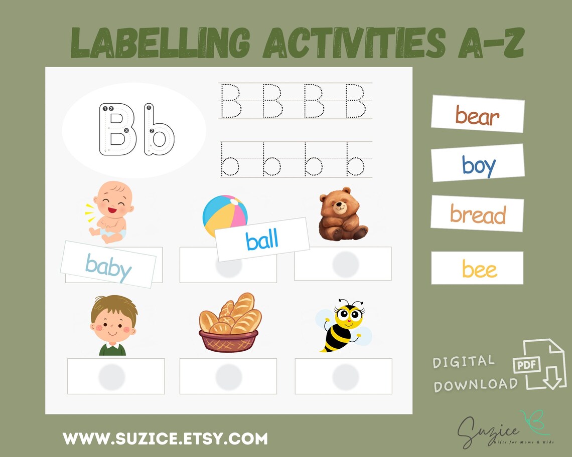 A-Z Vocabulary Matching Game: Montessori Learning (PDF Pattern) - Etsy