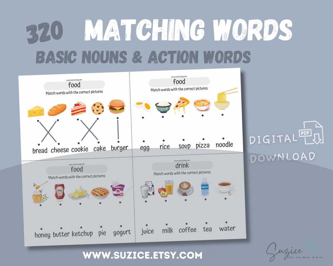 Match Picture With English Word Printable Kids Exercise Nouns ...
