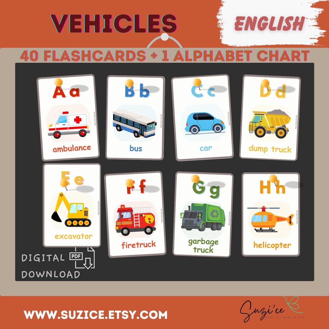 Vehicle Alphabet Flashcard Printable to Educate Kids Toddlers ...