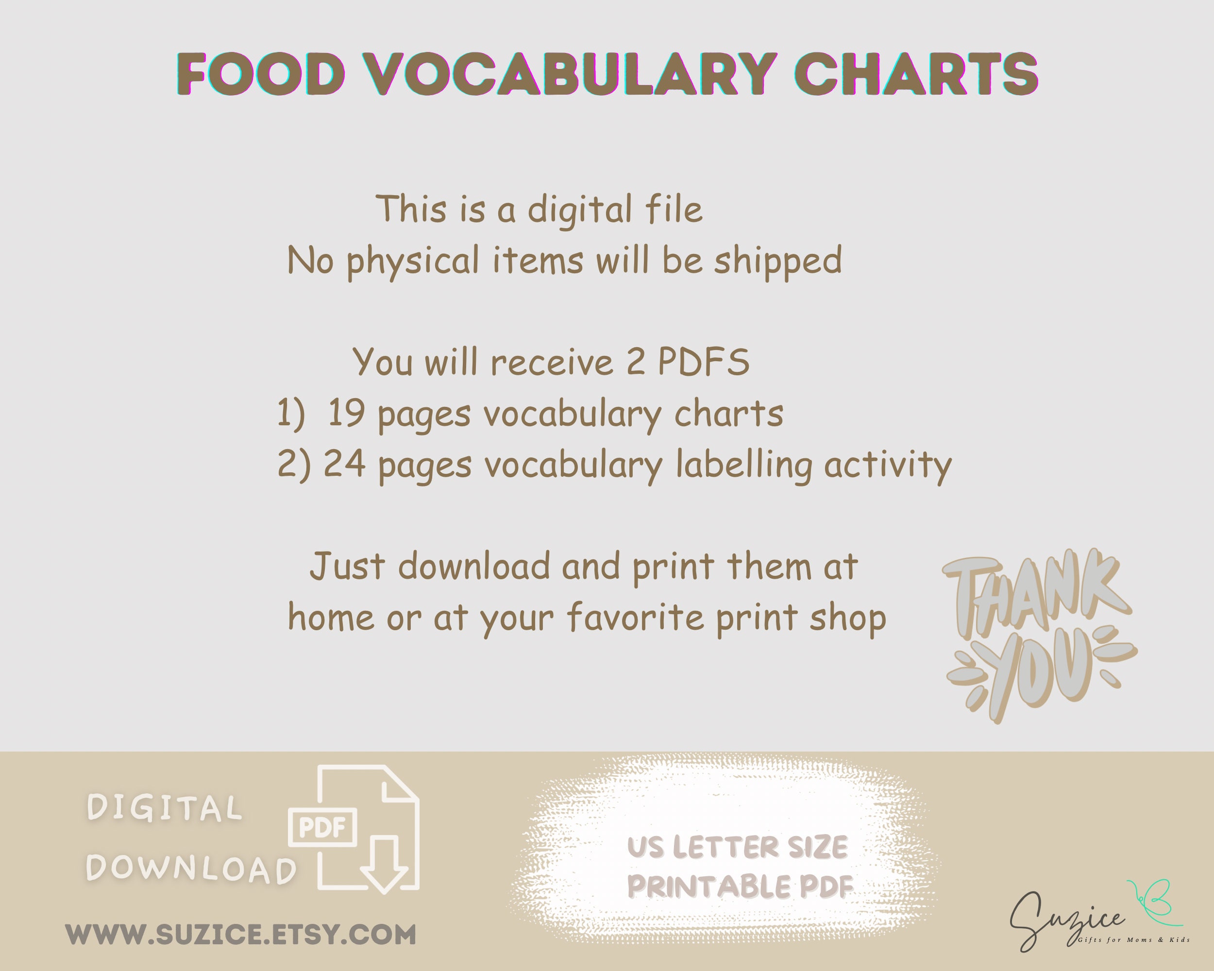 Food Vocabulary English Printable: Montessori Educational Charts ...