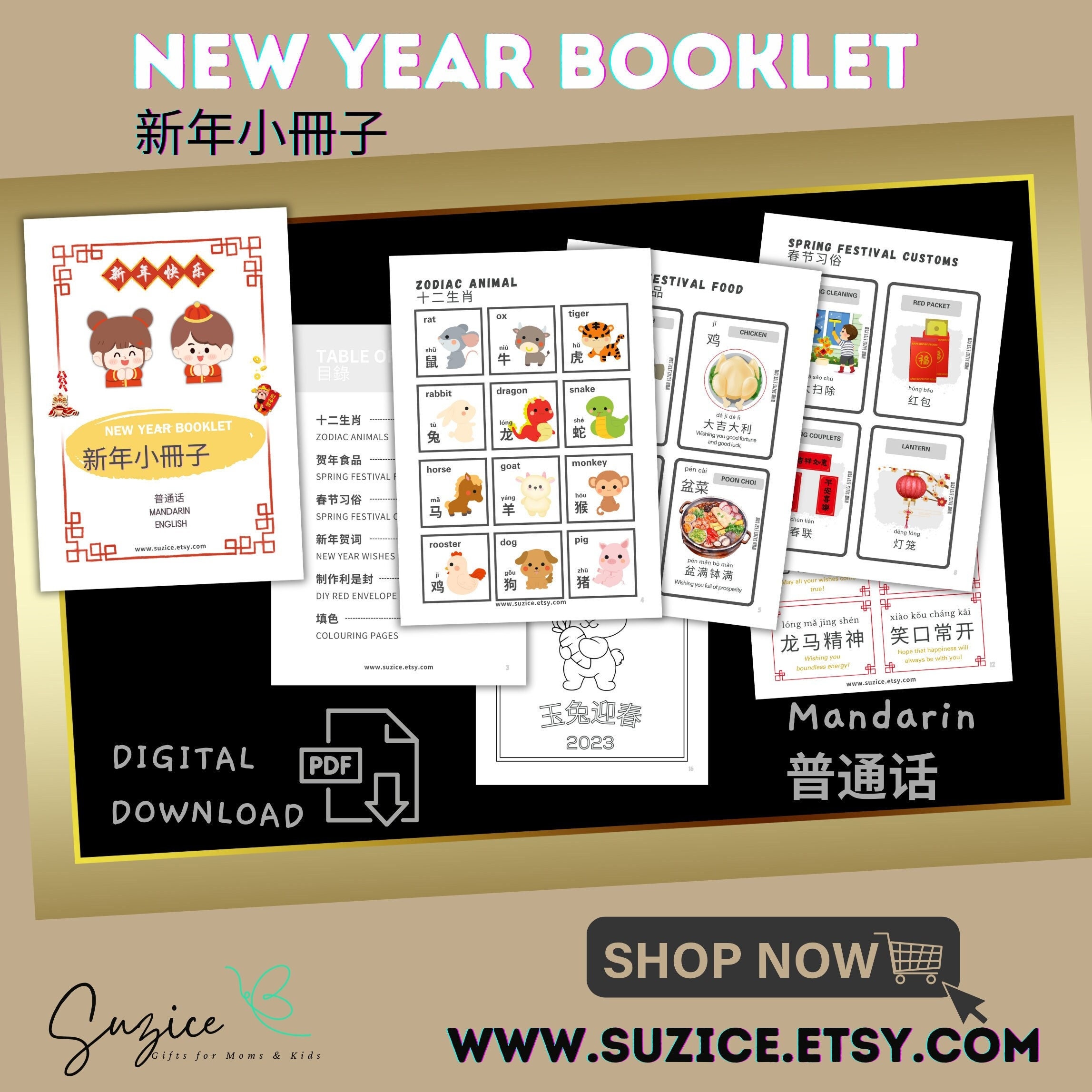 Mandarin Chinese New Year Booklet Learn English Chinese Culture Zodiac ...