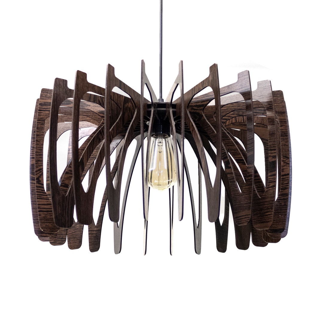 Handmade Mid Century Modern Wood Pendant Lamp Industrial Chandelier ...