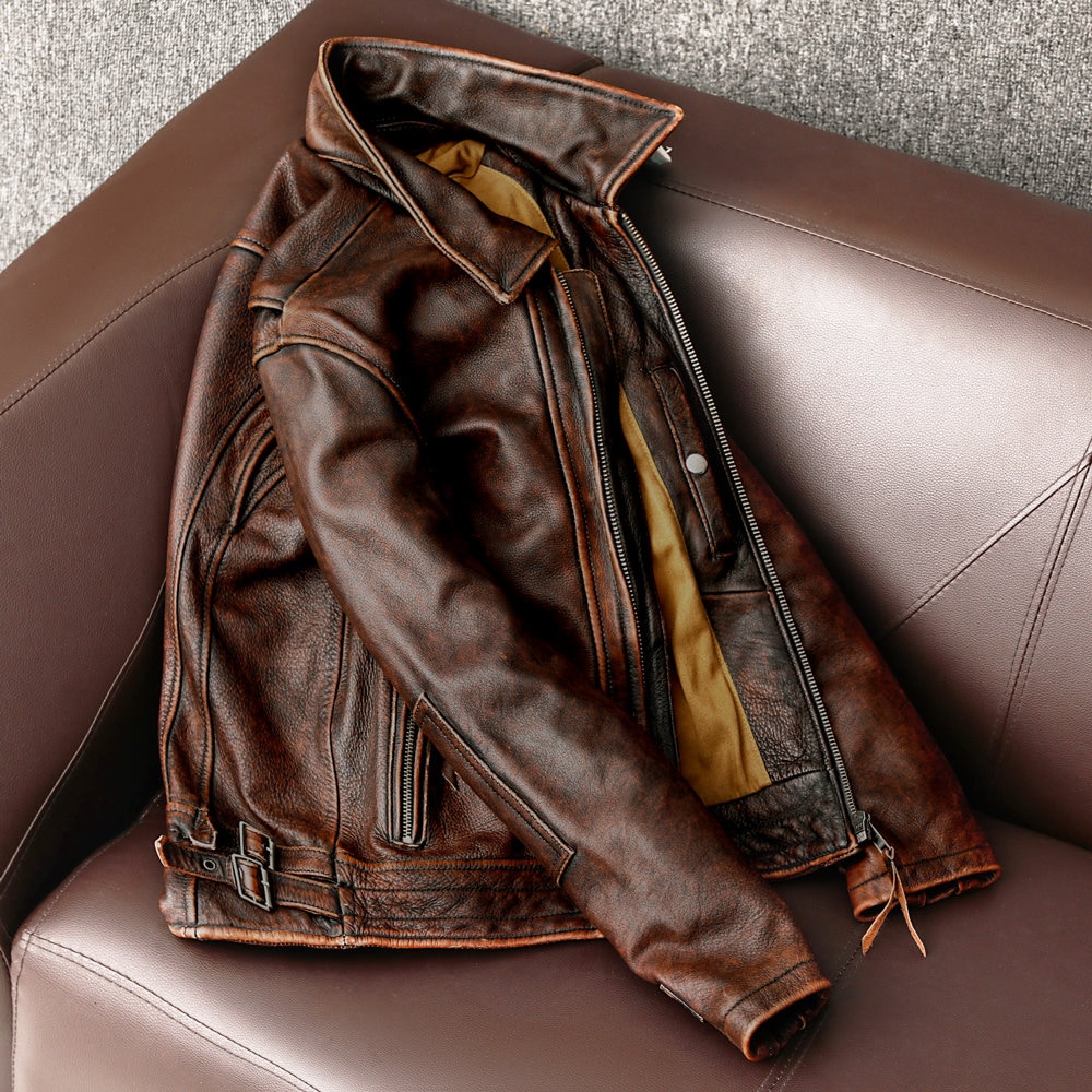Waxed Motorcycle Made to Order Custom Leather Jacket, Brown Handmade ...