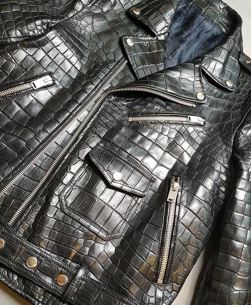 Men's Alligator Embossed/ Crocodile Leather Jacket, Crocodile Jacket ...