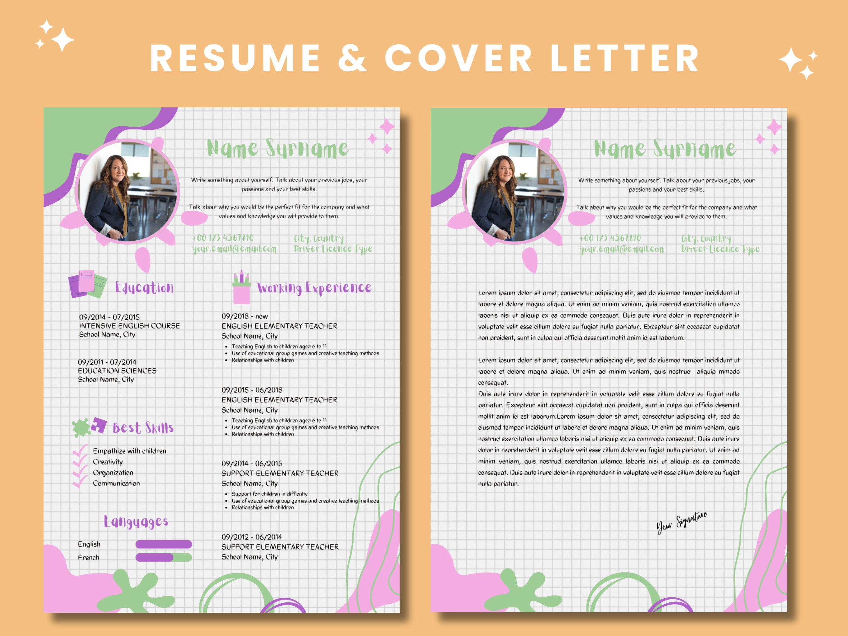 Teacher Creative Resume Canva Template Modern CV Design - Etsy