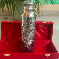 925 Pure Silver Water Bottle, Embossed Floral Design, 1 Liter - Etsy
